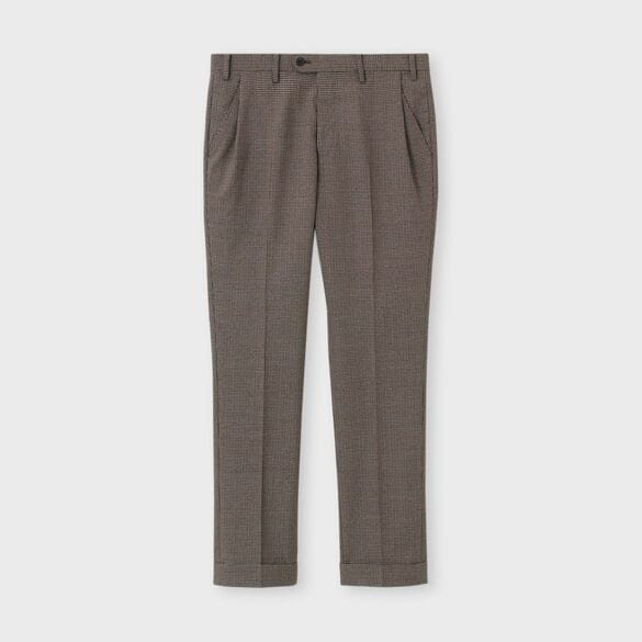 WOOL SILK GUN CLUB CHECK TAPERED SLACKS [ウールシルク ガンクラブパンツ]｜ランバンコレクション ...